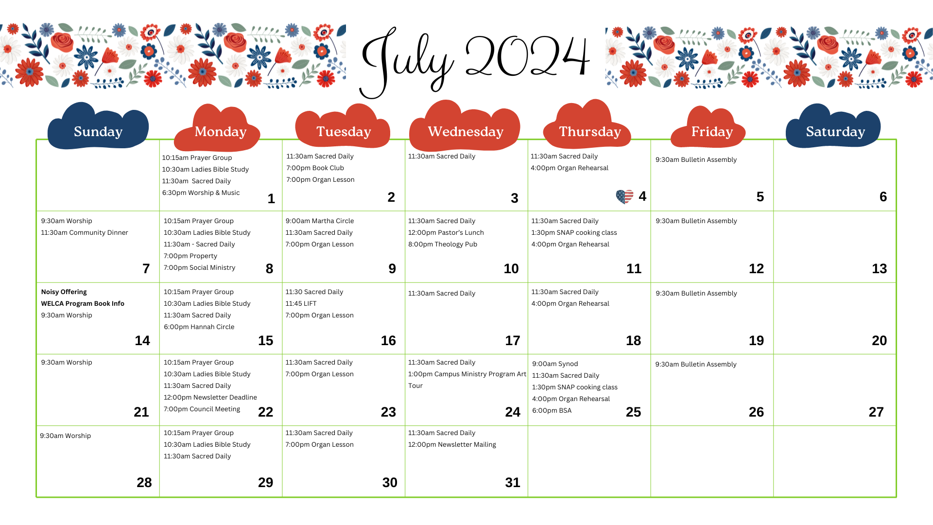 Calendar of Events – 1st Lutheran Church of Findlay